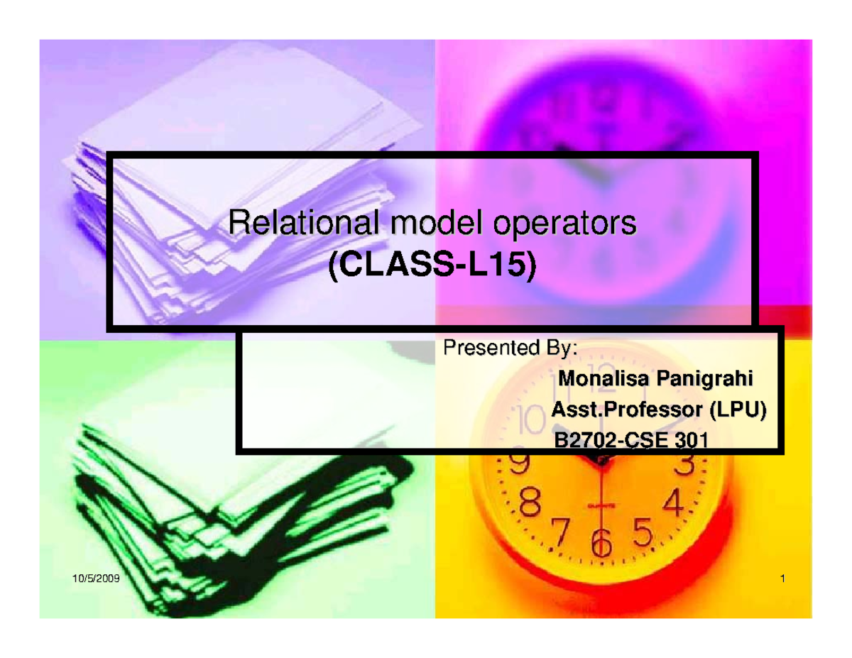 Class L15 - DATABASE MANAGEMENT SYSTEM - Relational model operators ...