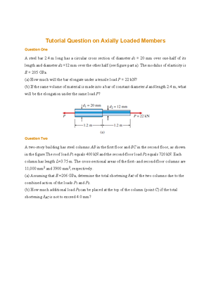 Tutorial 2 Questions ON Normal AND Shear Stresses - TUTORIAL QUESTIONS ...