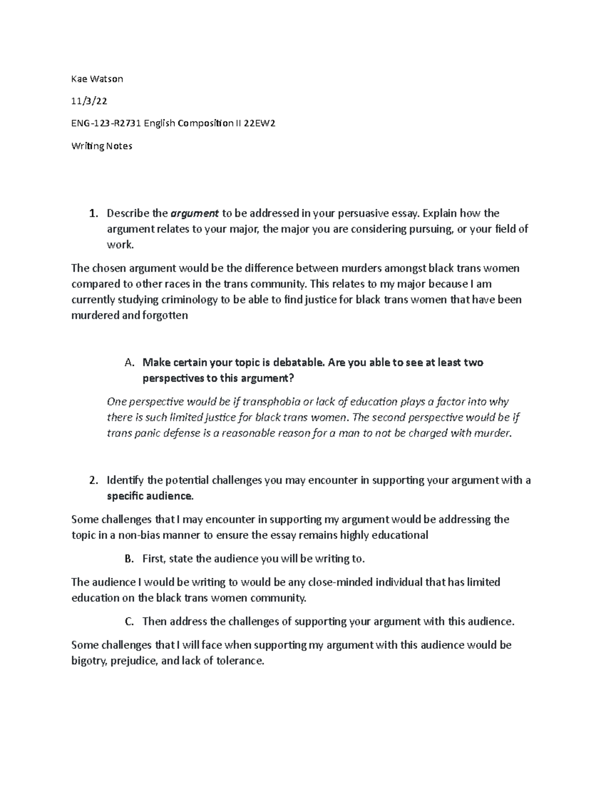 English Comp 2-5 assgn - essay - Kae Watson 11/3/ ENG-123-R2731 English ...