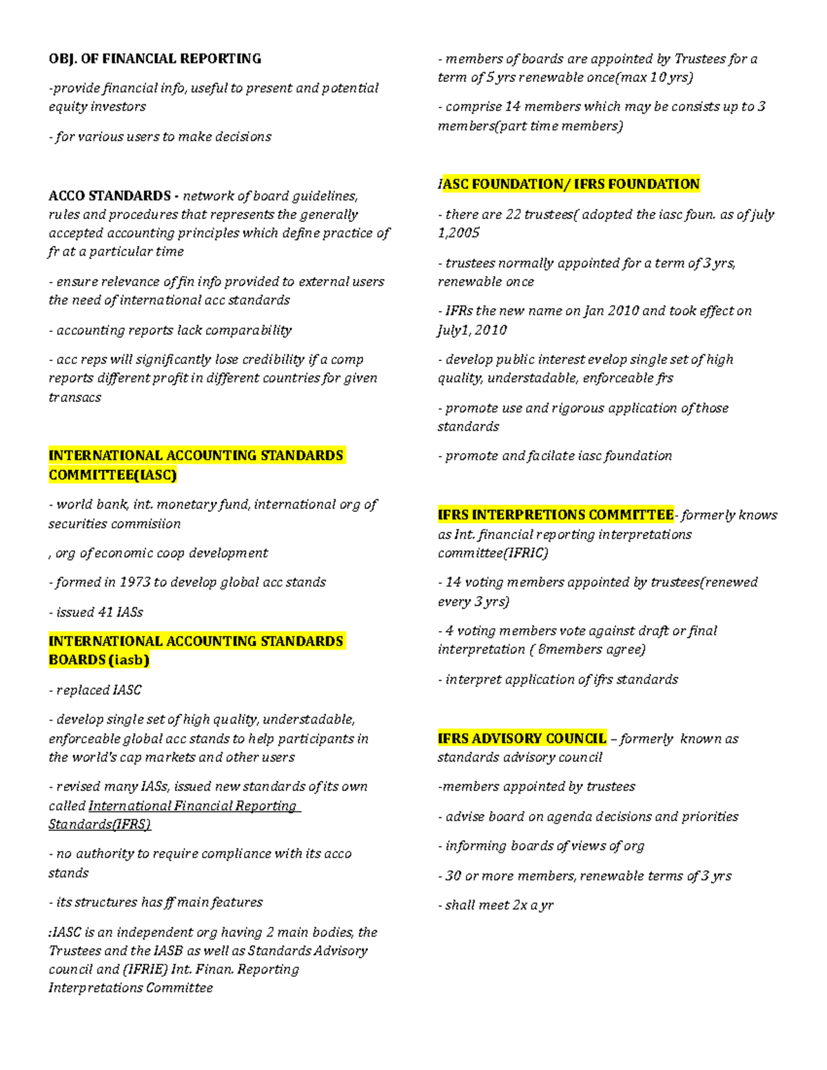 Accounting standard setting bodies - OBJ. OF FINANCIAL REPORTING ...