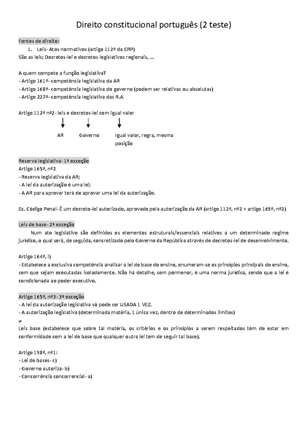 Direito constitucional português - Leis- Atos normativos (artigo 112º da CRP) São as leis; - Studocu
