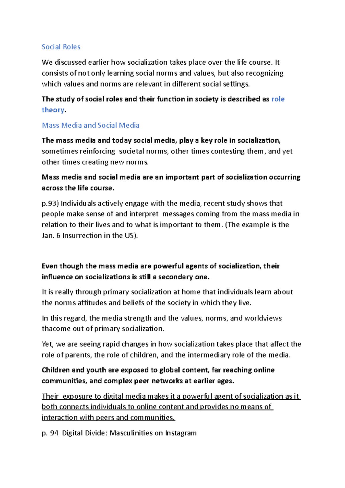 Mass Media and Social Media - Social Roles We discussed earlier how ...