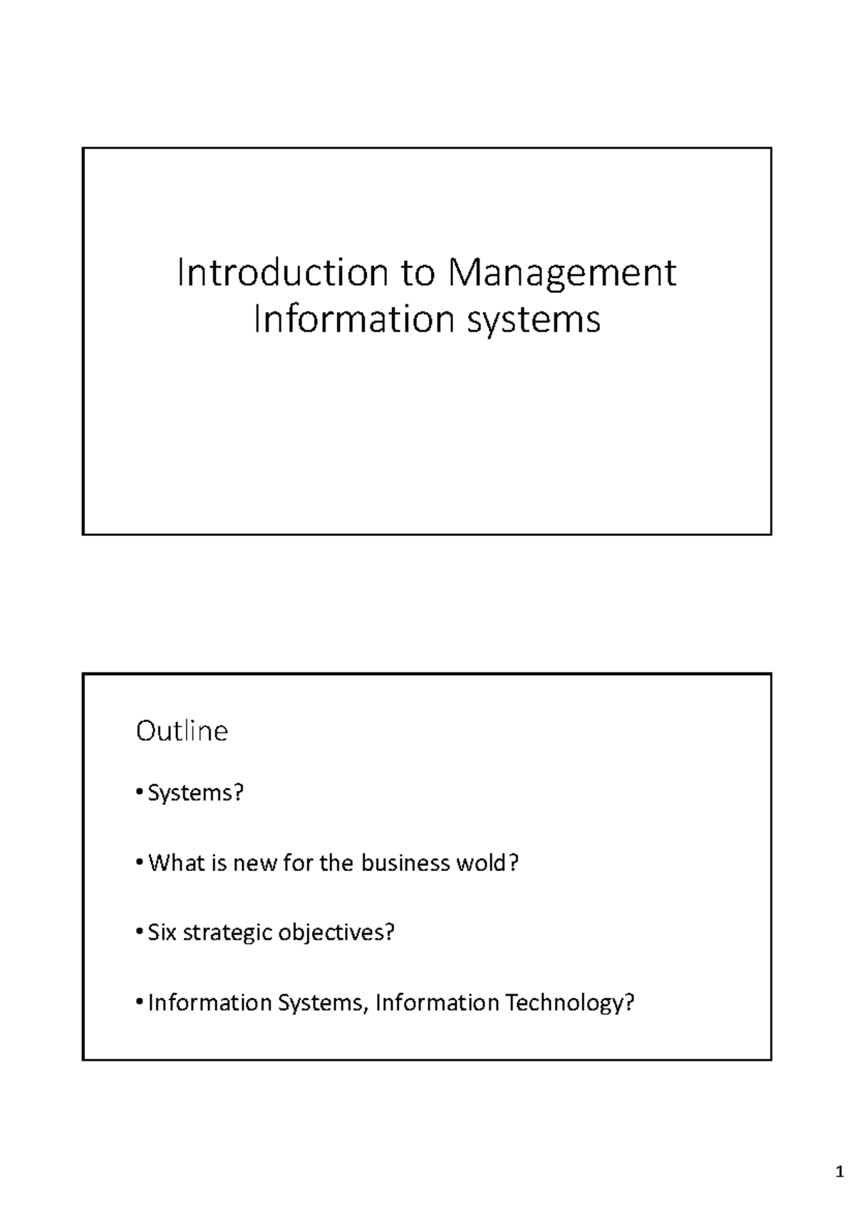 Introduction to Management Information Systems Handouts - Introduction to Management Information ...