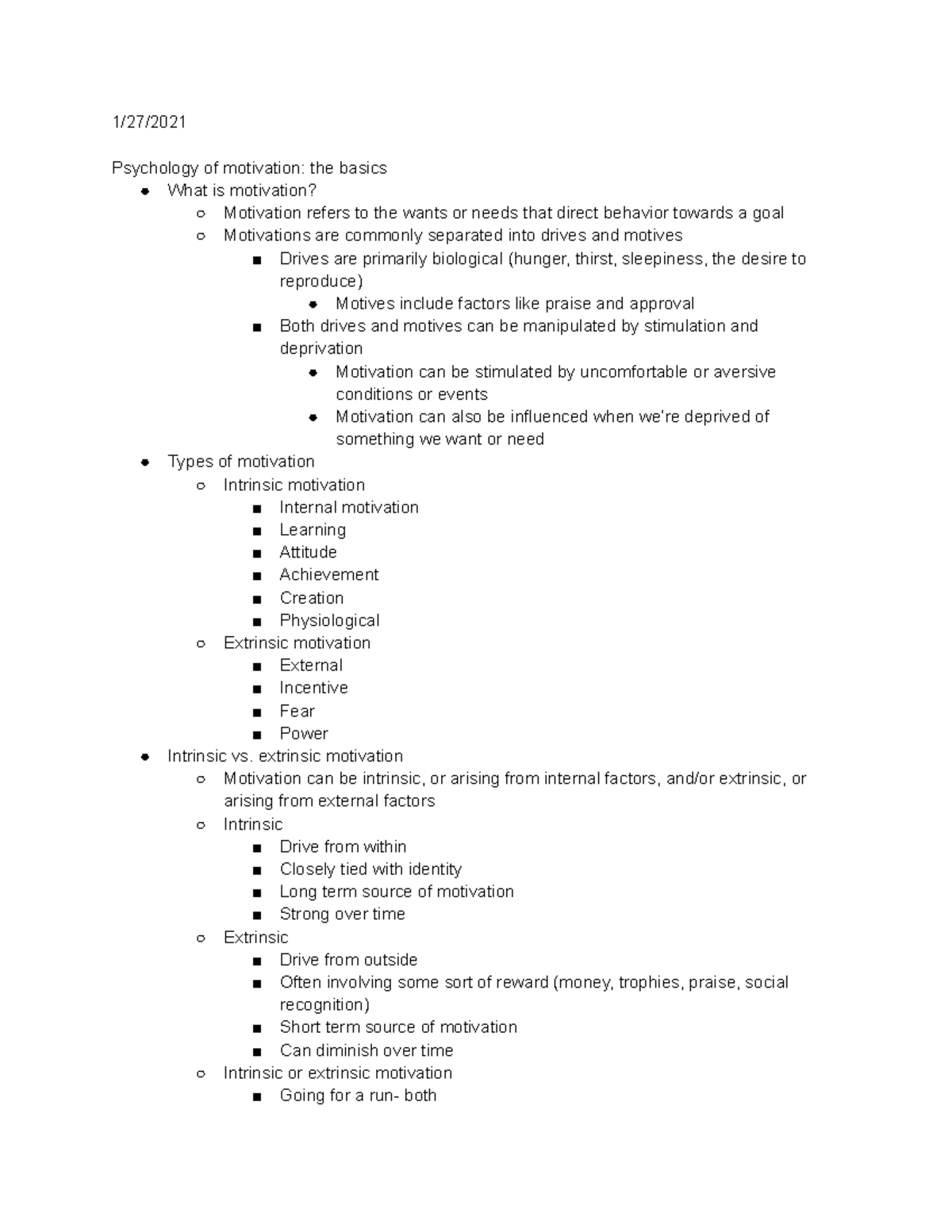 Notes - 1/27/ Psychology of motivation: the basics What is motivation ...