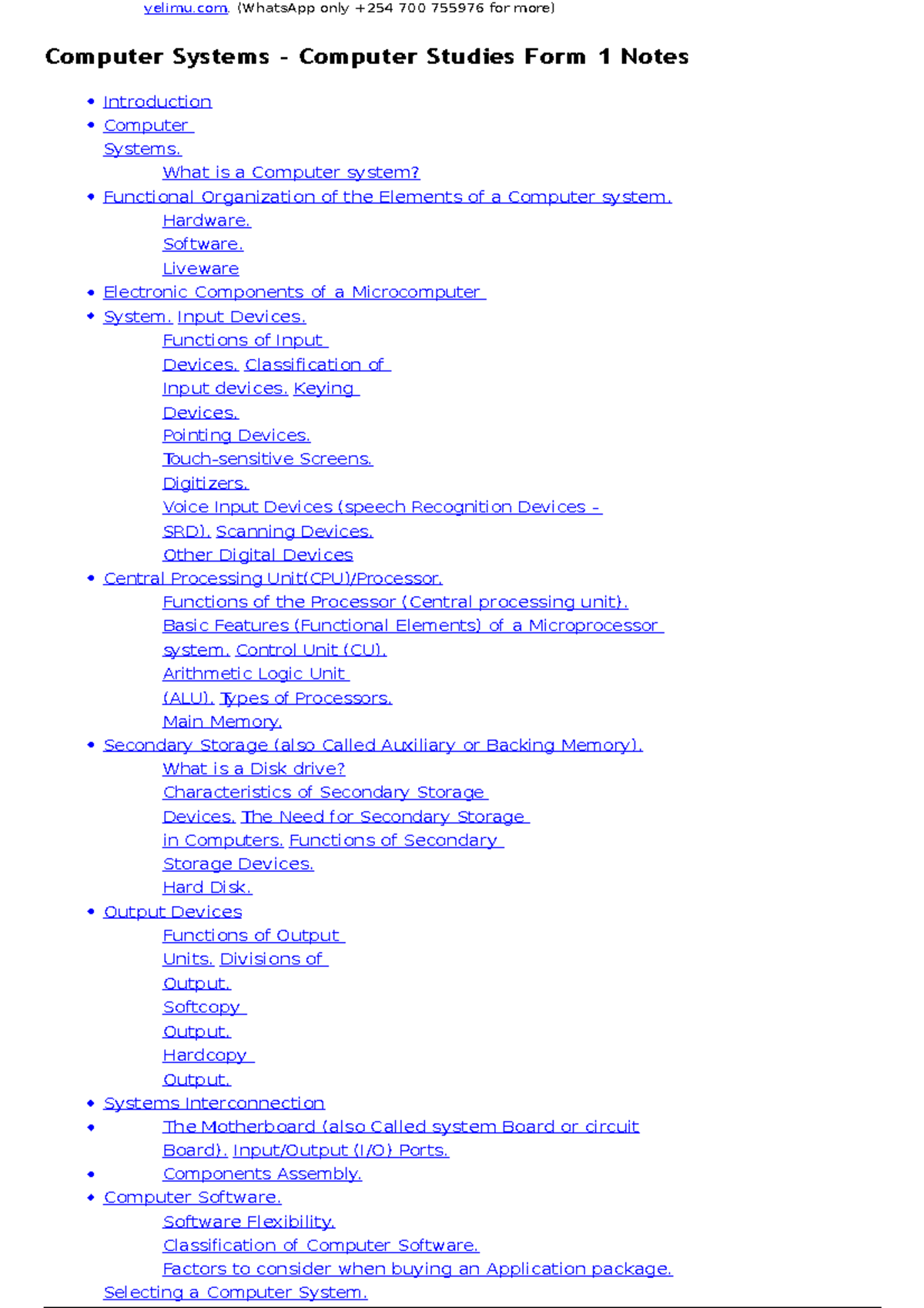 Computer systems f1 - Comp notes - yelimu. (WhatsApp only +254 700 ...