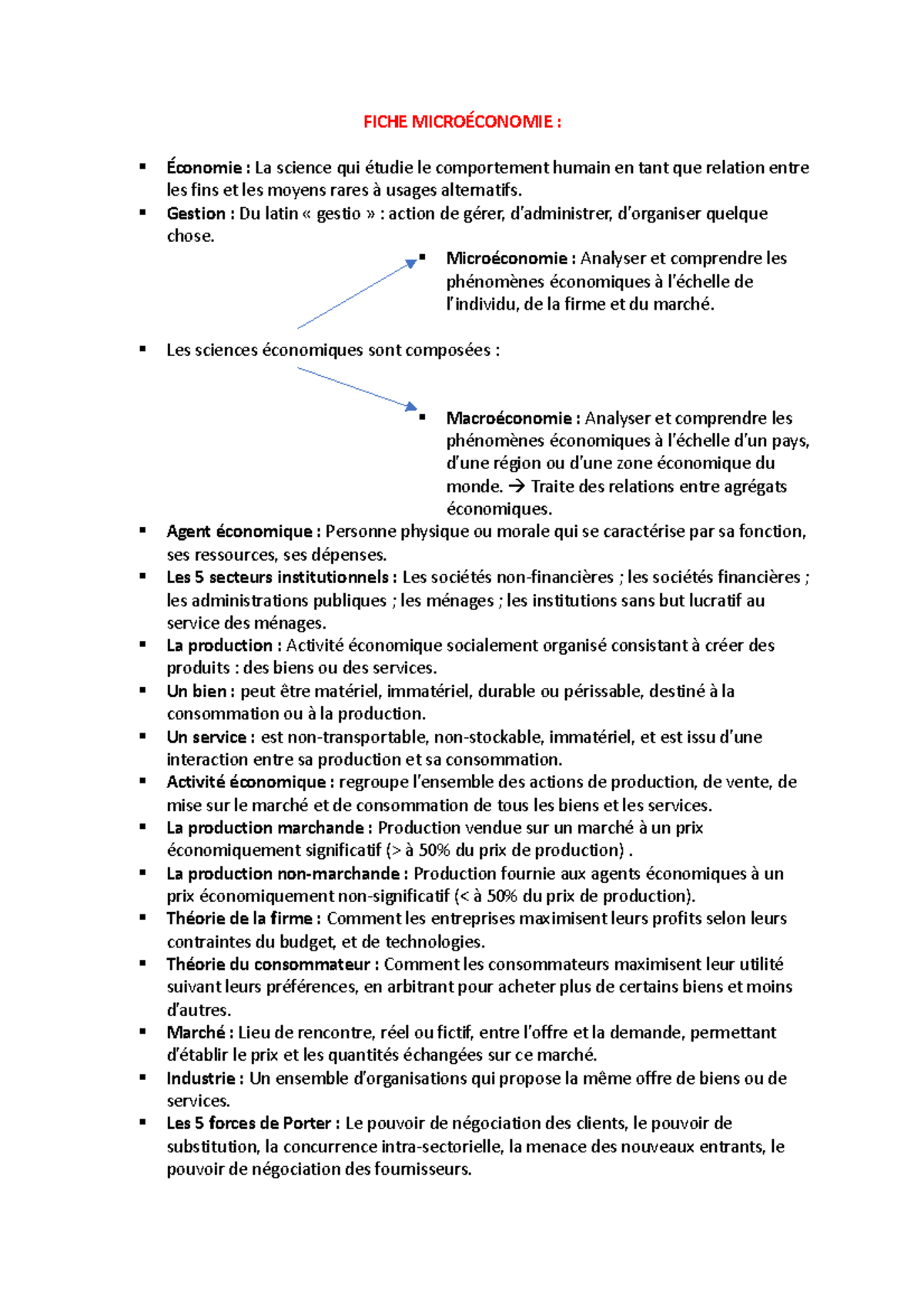 Fiche Definition - FICHE MICROÉCONOMIE : Économie : La science qui ...