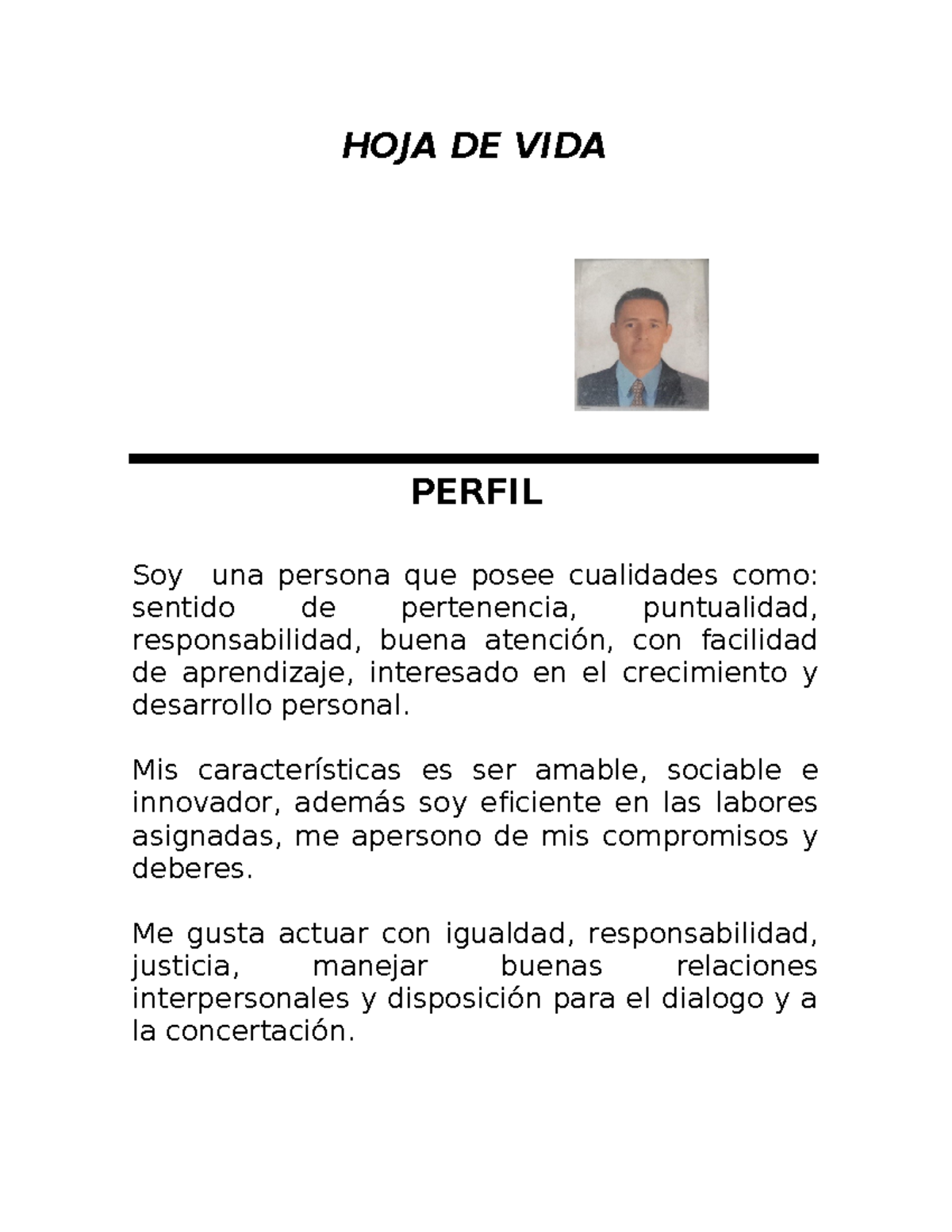 HOJA DE VIDA jorge - hoja de vida - HOJA DE VIDA PERFIL Soy una persona ...