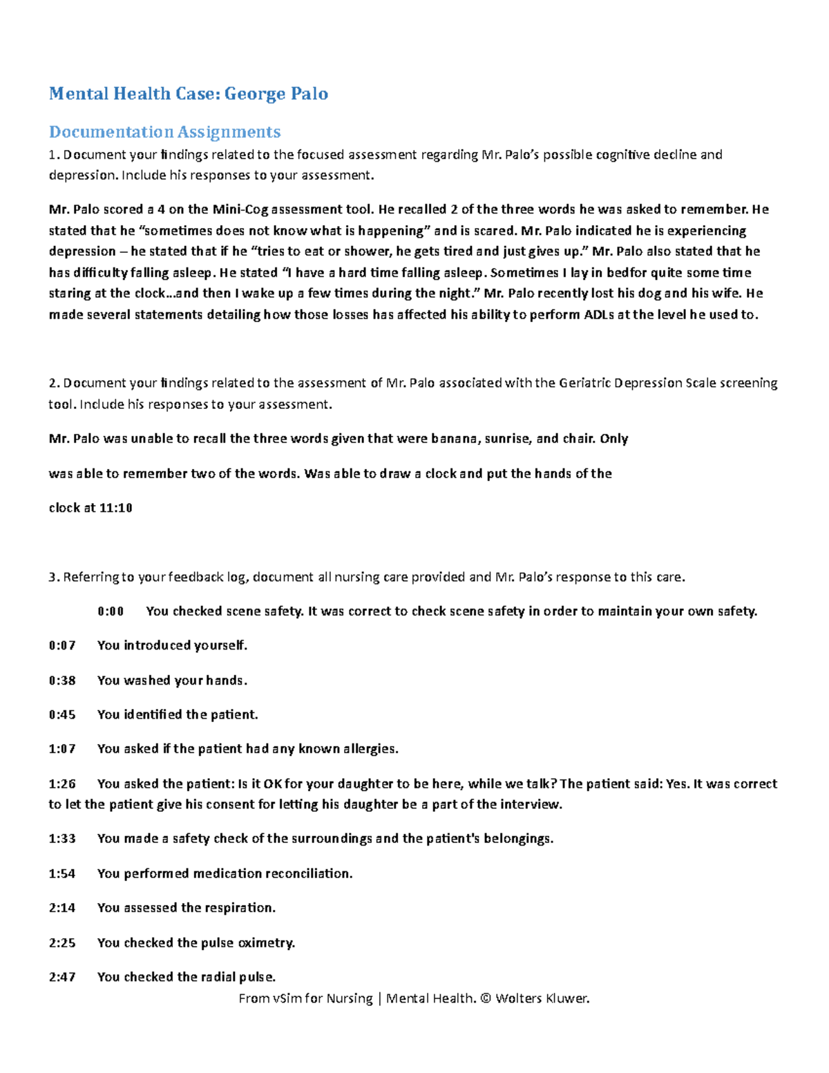 Mental Health George Palo documentation assignment - Mental Health Case ...