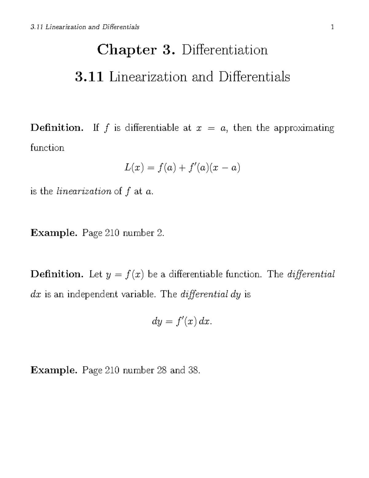 Section 3 11 Linearization And Differentials 3 Linearization And
