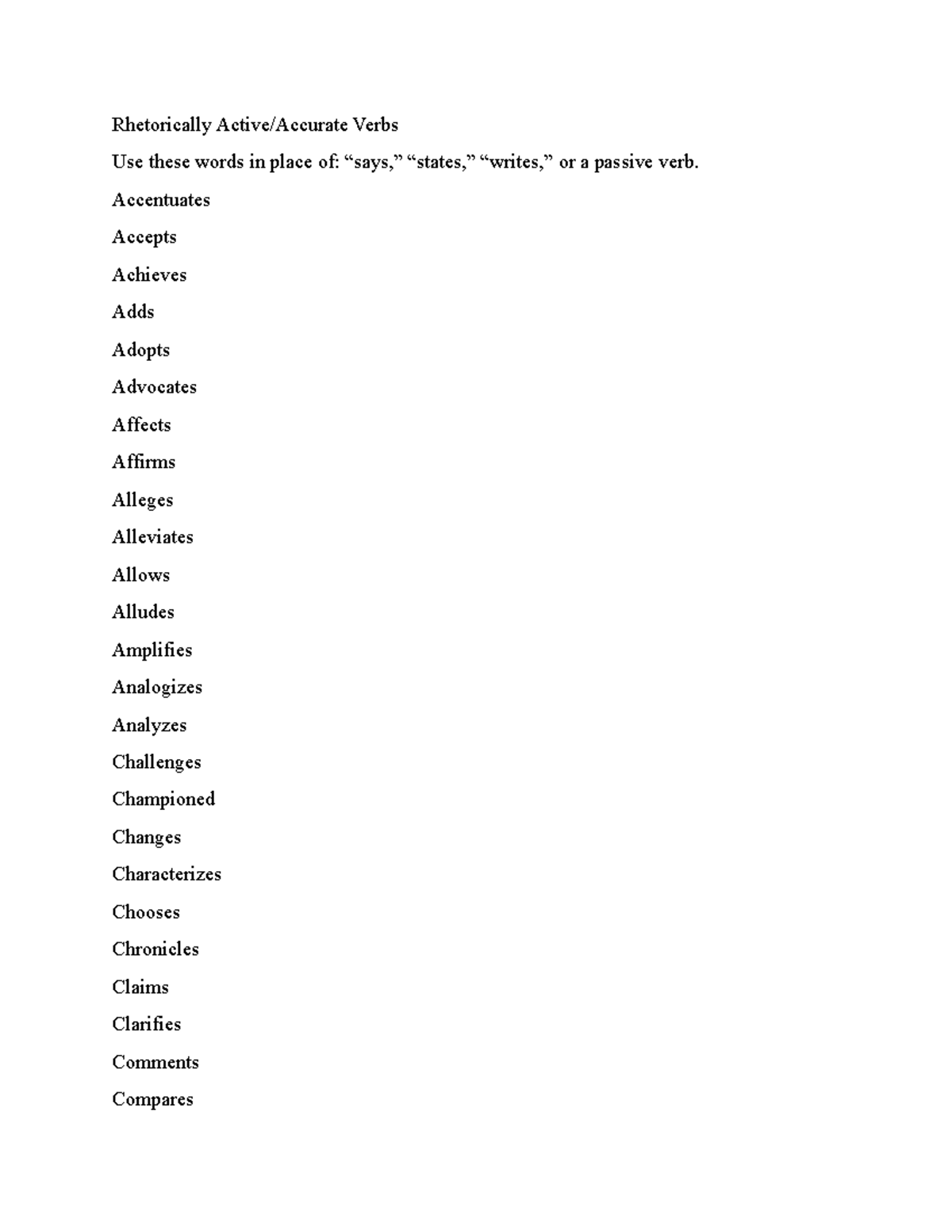 English Study Guide Part 2 Rhetorically Active Accurate Verbs Use