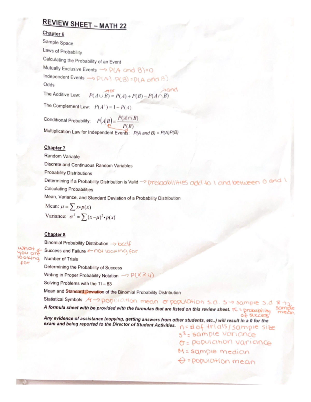 Review Sheet CH. 6-8 - Statistics B22 - REVIEW SHEET MATH 22 Chapter 6 ...