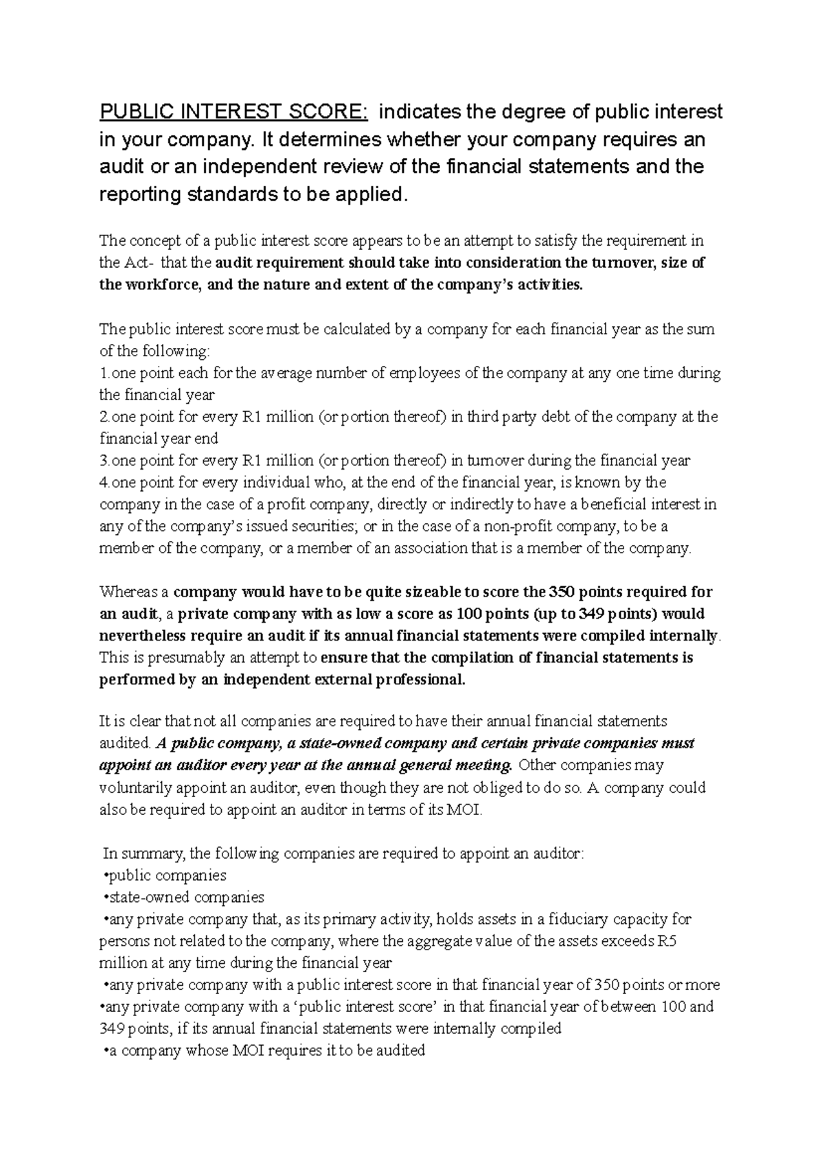 Public Interest Score Calculation - PUBLIC INTEREST SCORE: indicates ...