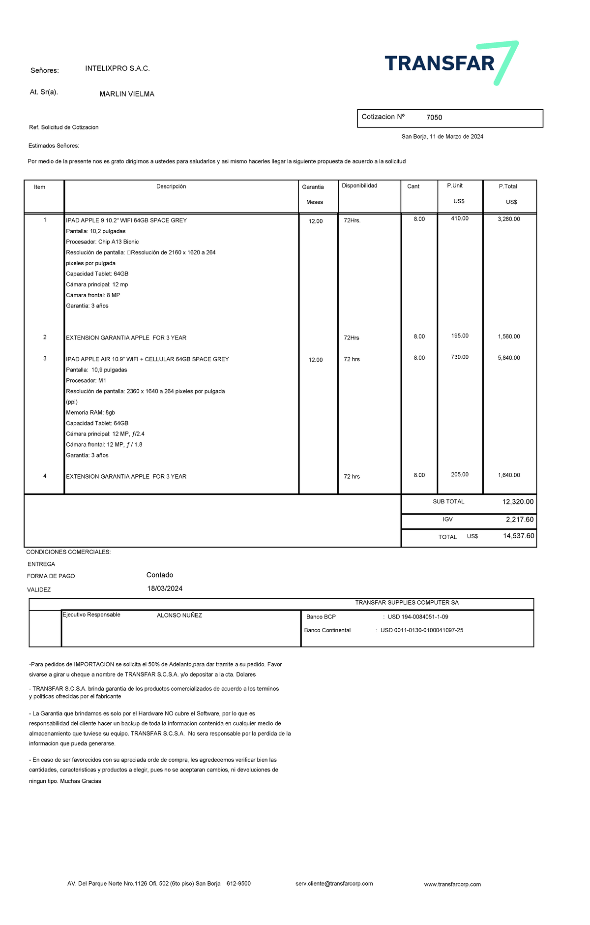 110324 IPAD - hyyhh - 7050 18/03/ Contado 8. 8. 8. 8. IPAD APPLE 9 10 ...
