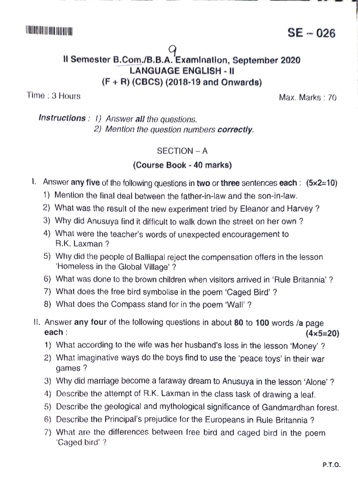 9 English - notes - SE- II Semester B.Com./B.B. Examination, September ...