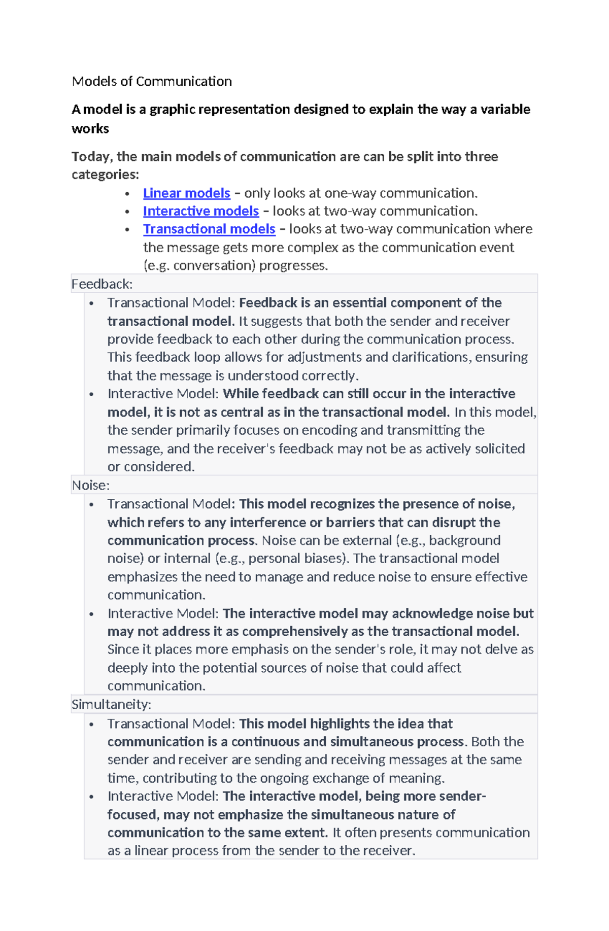 Script report - Notes - Models of Communication A model is a graphic ...