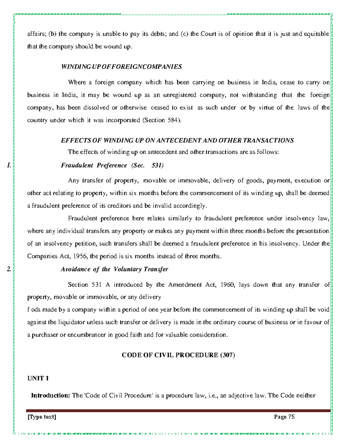 U1 - Unit 1 notes for Code of civil procedure - affairs; (b) the ...