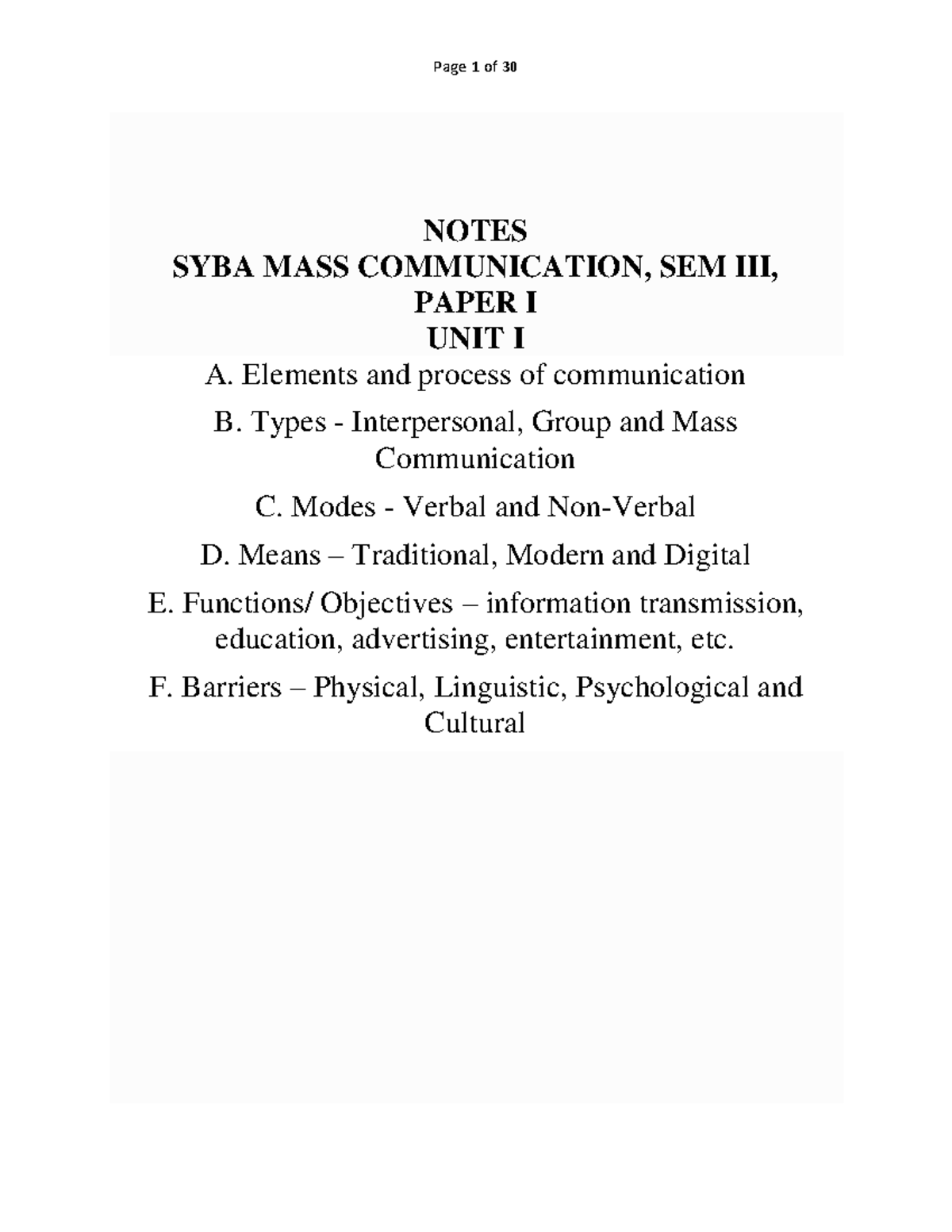 Notes unit 1 meera venkatesh - NOTES SYBA MASS COMMUNICATION, SEM III ...