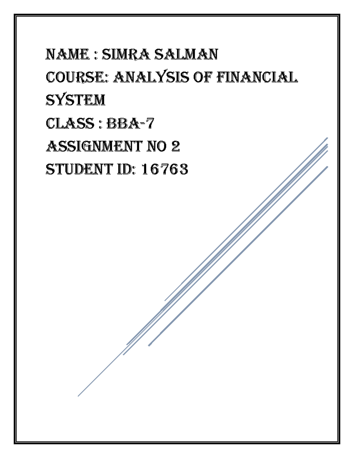 afs assignment no 2 - Name : simra salman course: analysis of financial ...