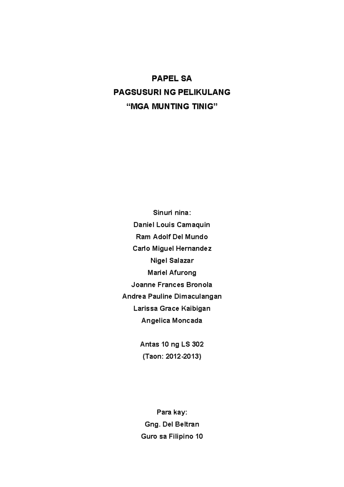 Mga Munting Tinig - PAPEL SA PAGSUSURI NG PELIKULANG “MGA MUNTING TINIG ...
