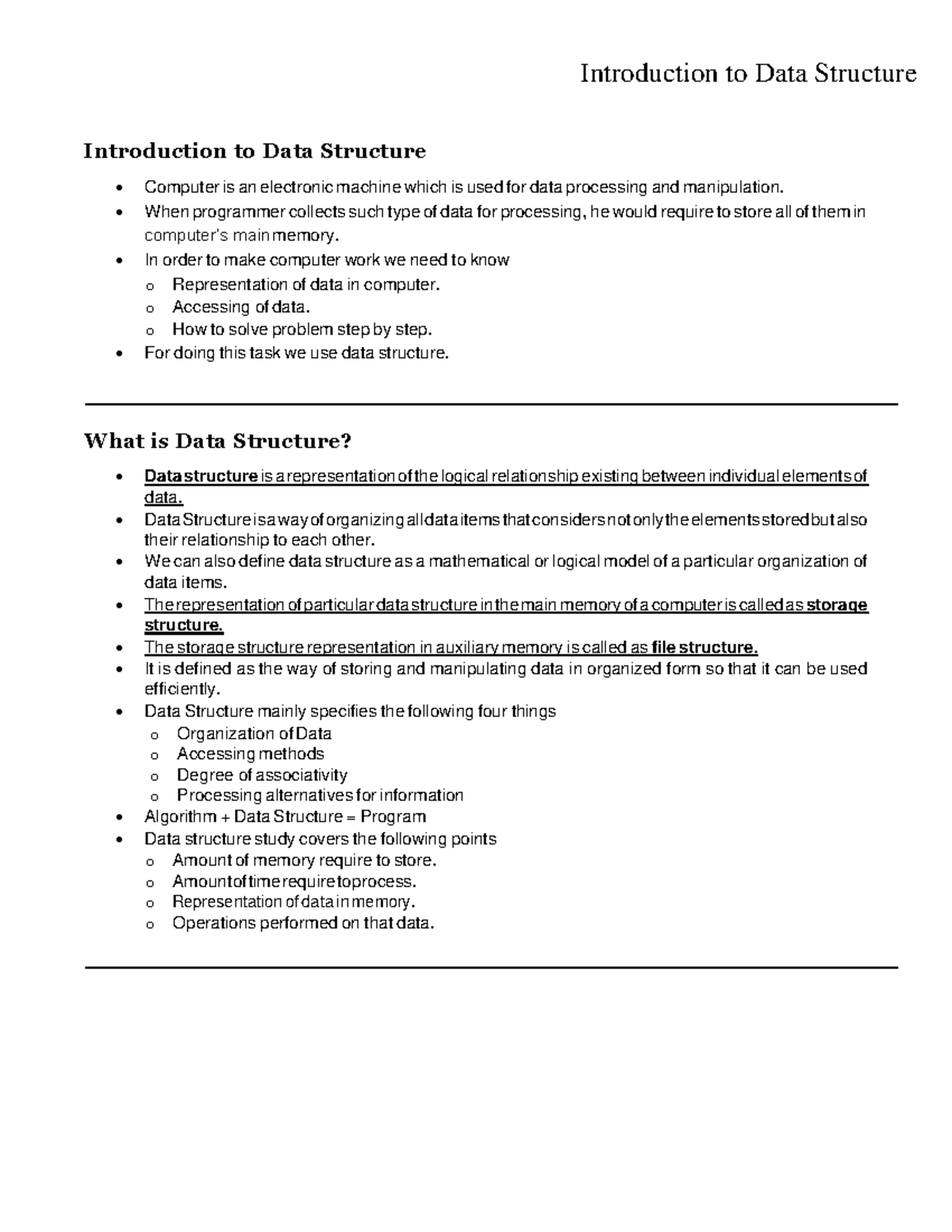 DS - ds notes - Introduction to Data Structure Introduction to Data ...