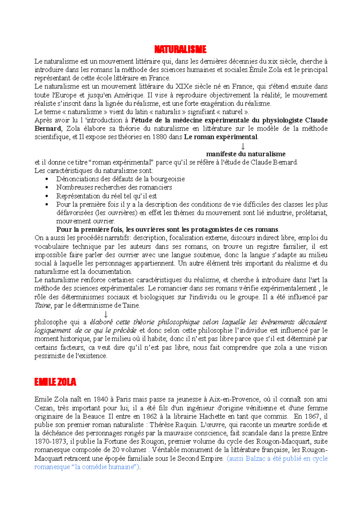 Francese lezione 14/02 - NATURALISME Le naturalisme est un mouvement ...