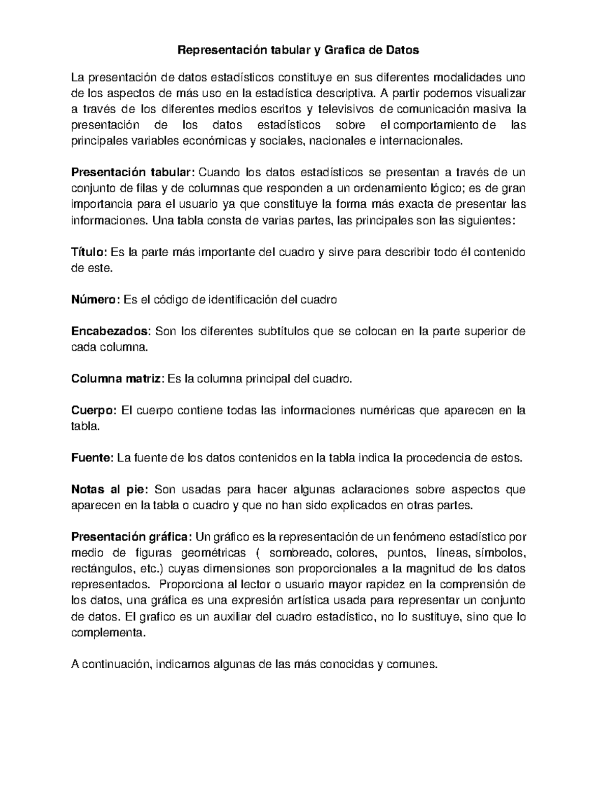 Graficos Estadísticos - Representación tabular y Grafica de Datos La ...