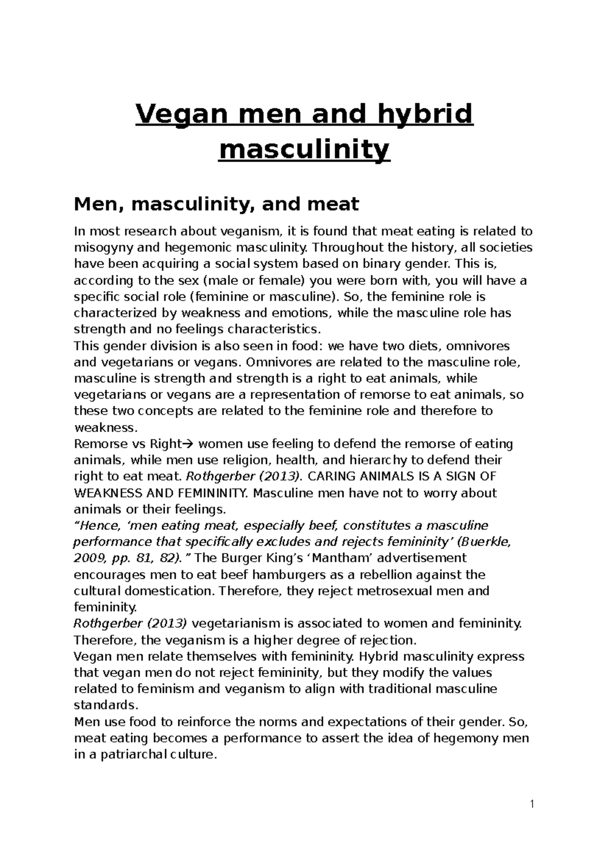 Vegan-men-and-hybrid-masculinity outline. Plan du texte pour les ...