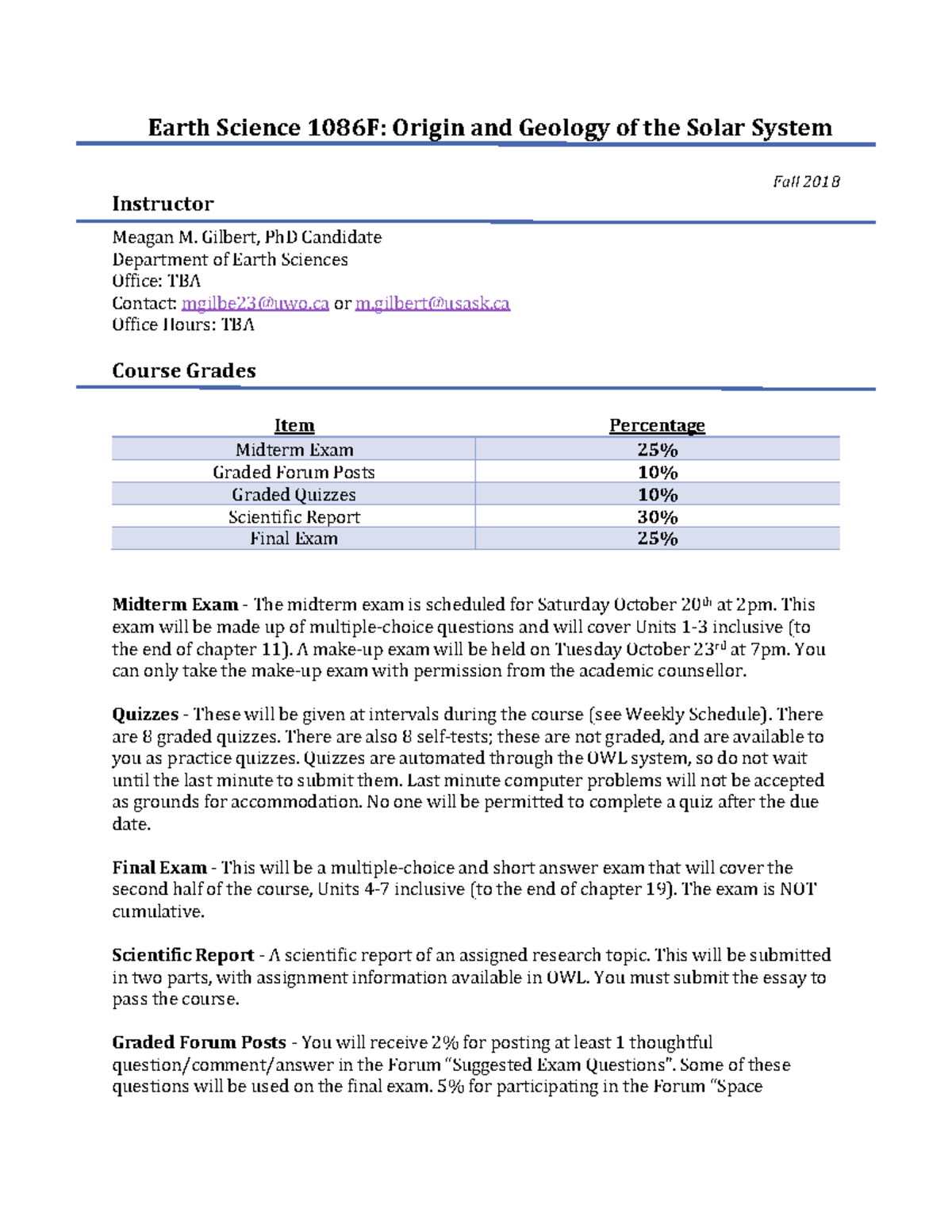 Earth Science 1086F Syllabus - Earth Science 1086F: Origin and Geology ...