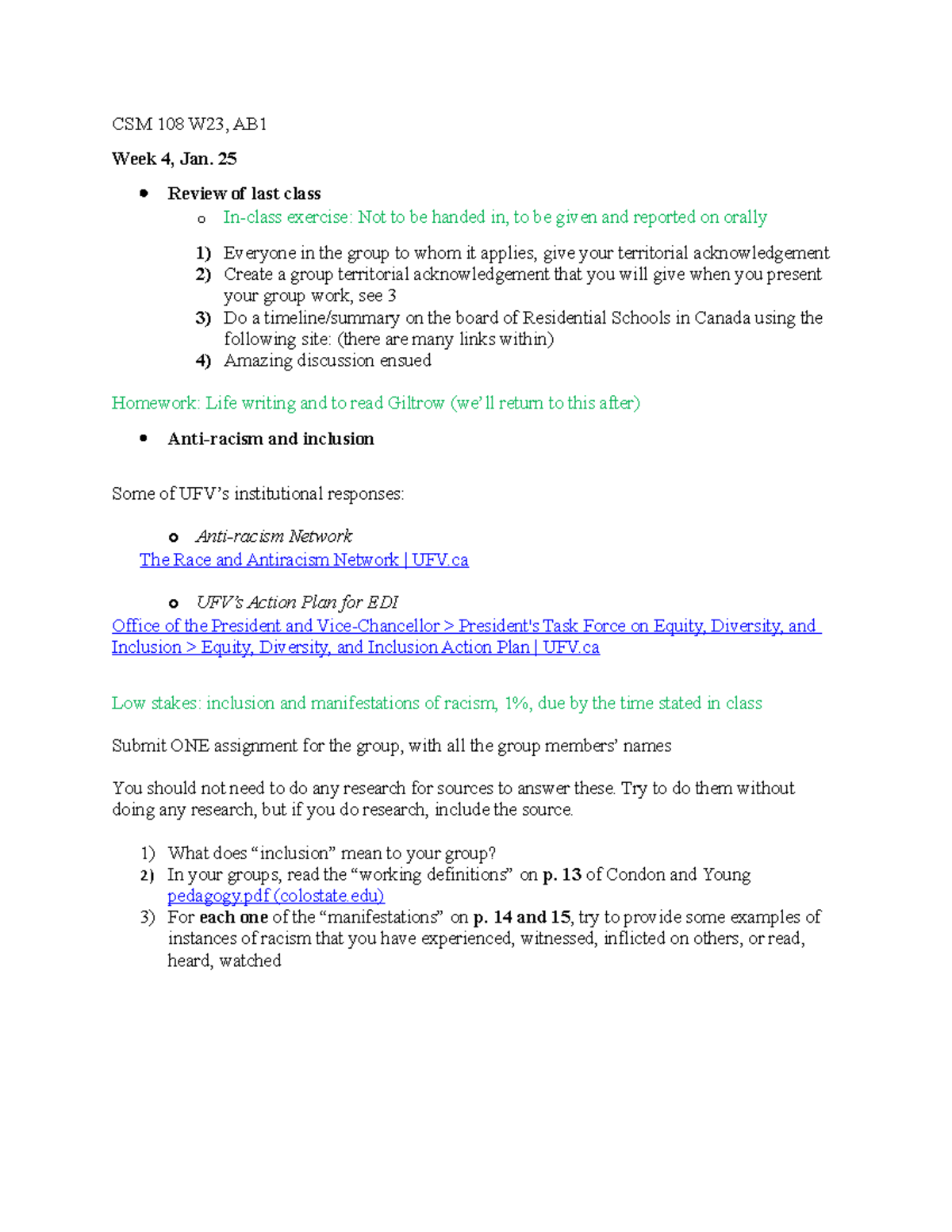Week 4, Jan. 25 part one - Notes - CSM 108 W23, AB Week 4, Jan. 25 ...
