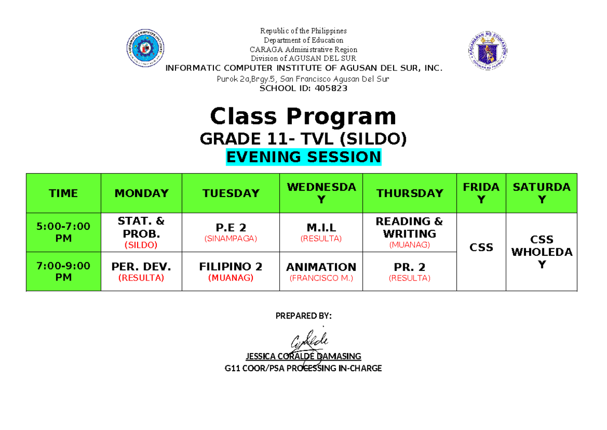 Evening - Republic of the Philippines Department of Education CARAGA ...