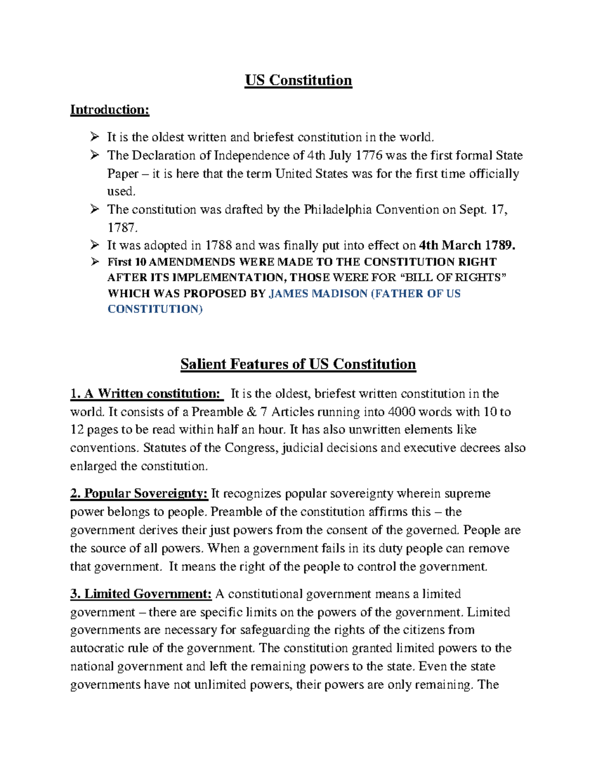 Political science - US Constitution Introduction: It is the oldest ...