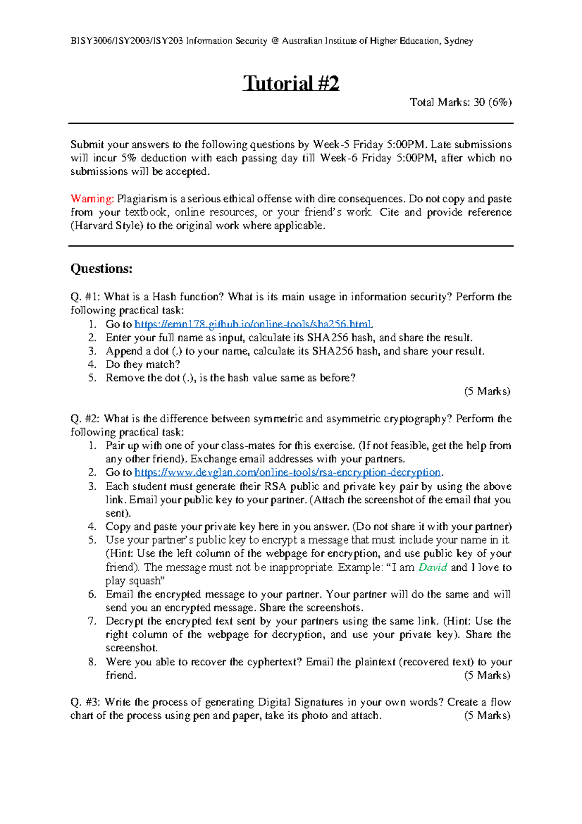Tutorial 2 - BISY3006/ISY2003/ISY203 Information Security @ Australian ...