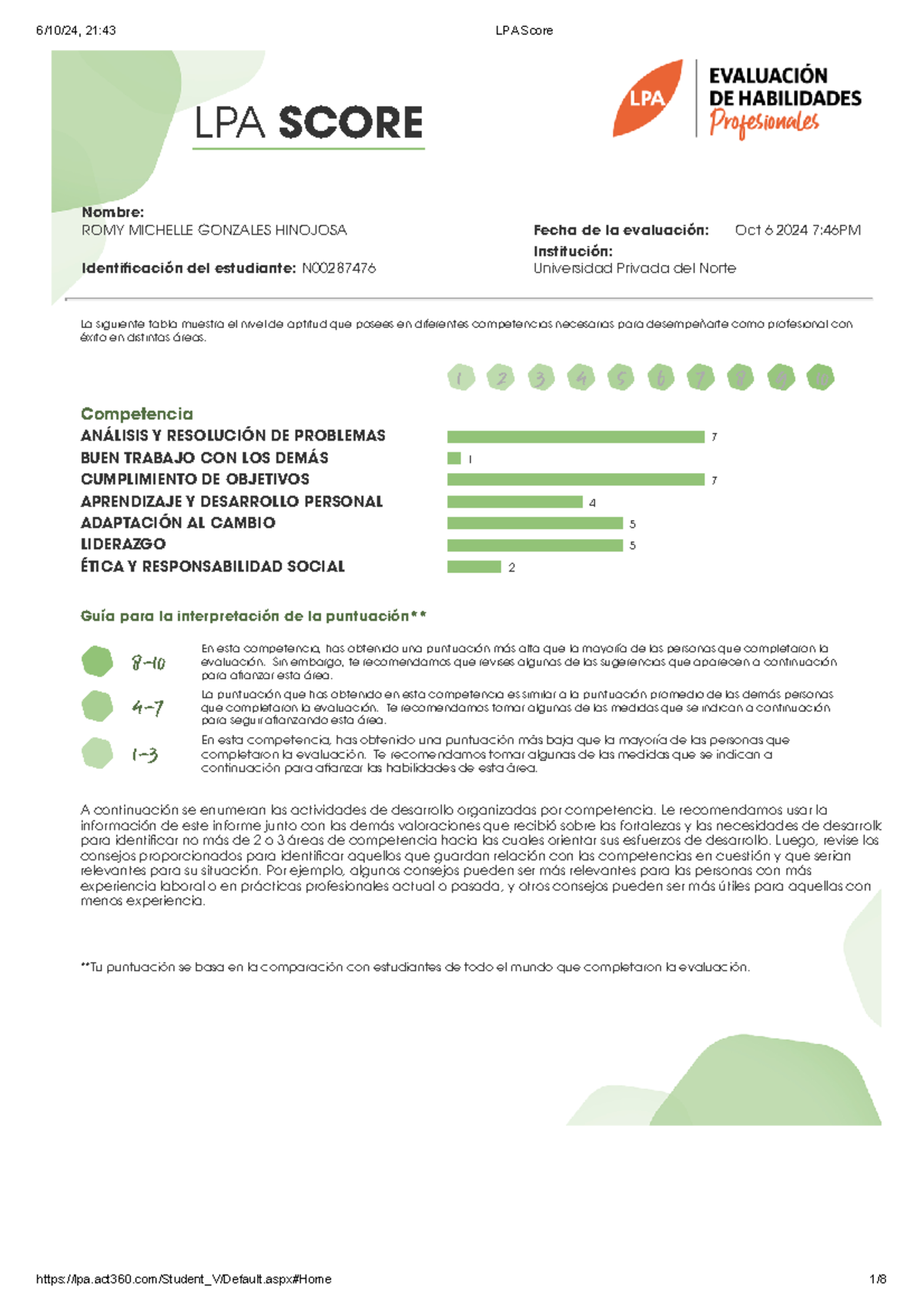 EP2 PPP Romy Gonzales Hinojosa - LPA SCORE Nombre: ROMY MICHELLE ...