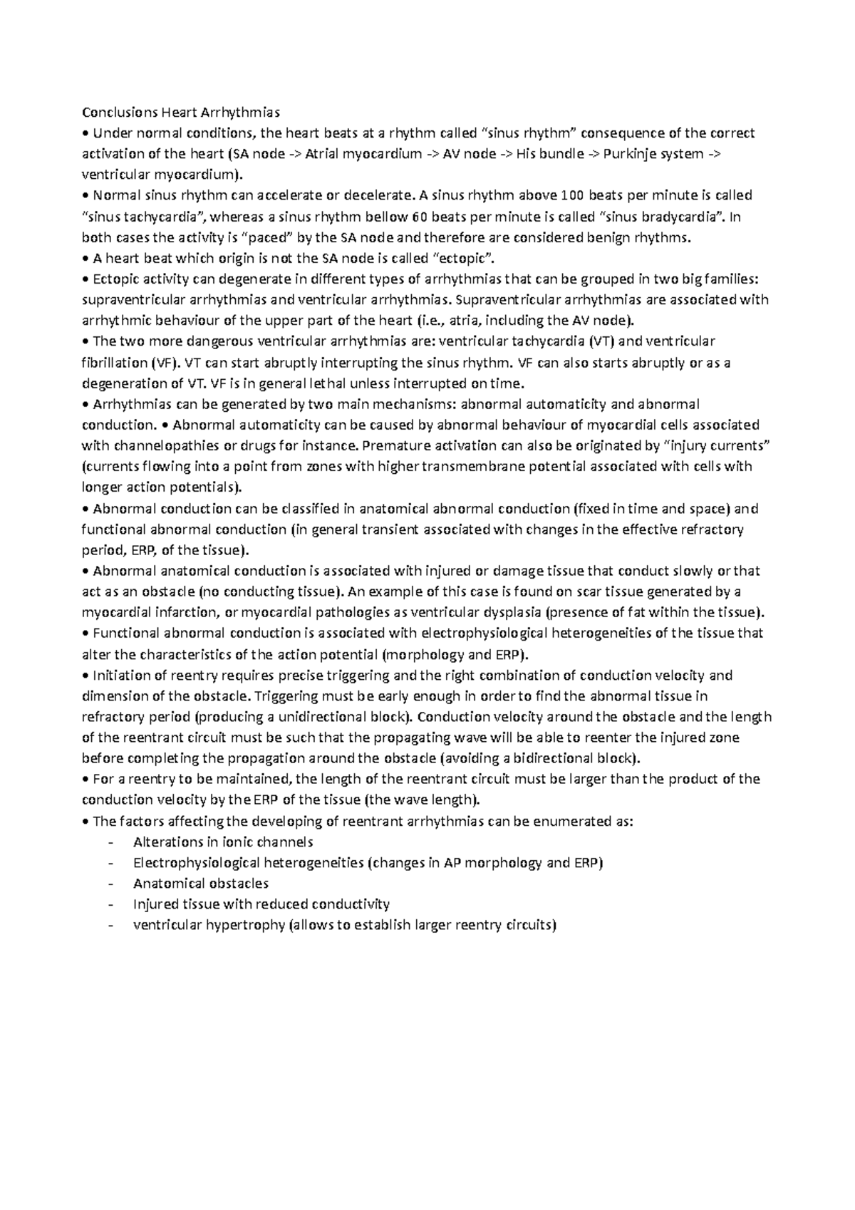 Conclusions Heart Arrhythmias - Biologia - UniFi - Studocu