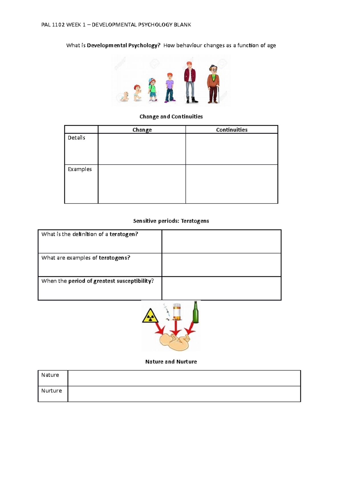 PAL Session Week 1 Developmental Psychology Blank Workbook - What is ...