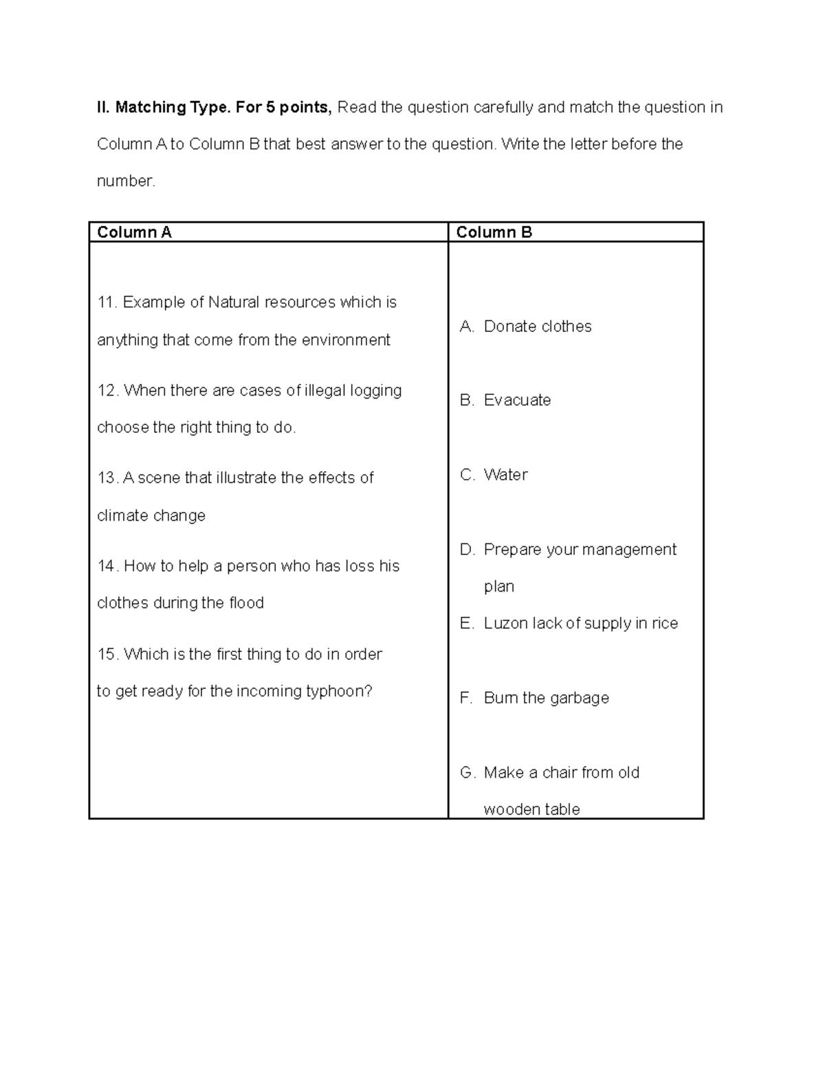 Assessment learning Sample Teacher made test part 2 - II. Matching Type ...