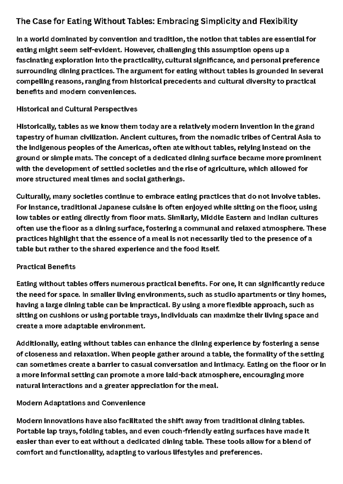 Essay 2 - The Case for Eating Without Tables: Embracing Simplicity and ...