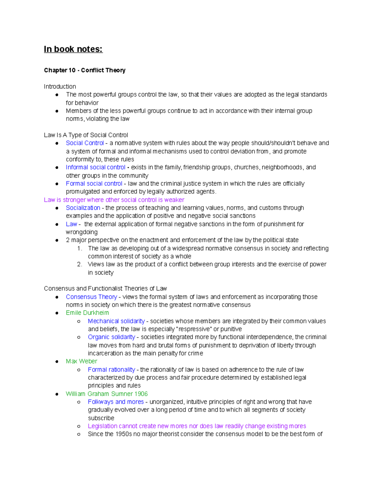Theories Final - In book notes: Chapter 10 - Conflict Theory ...