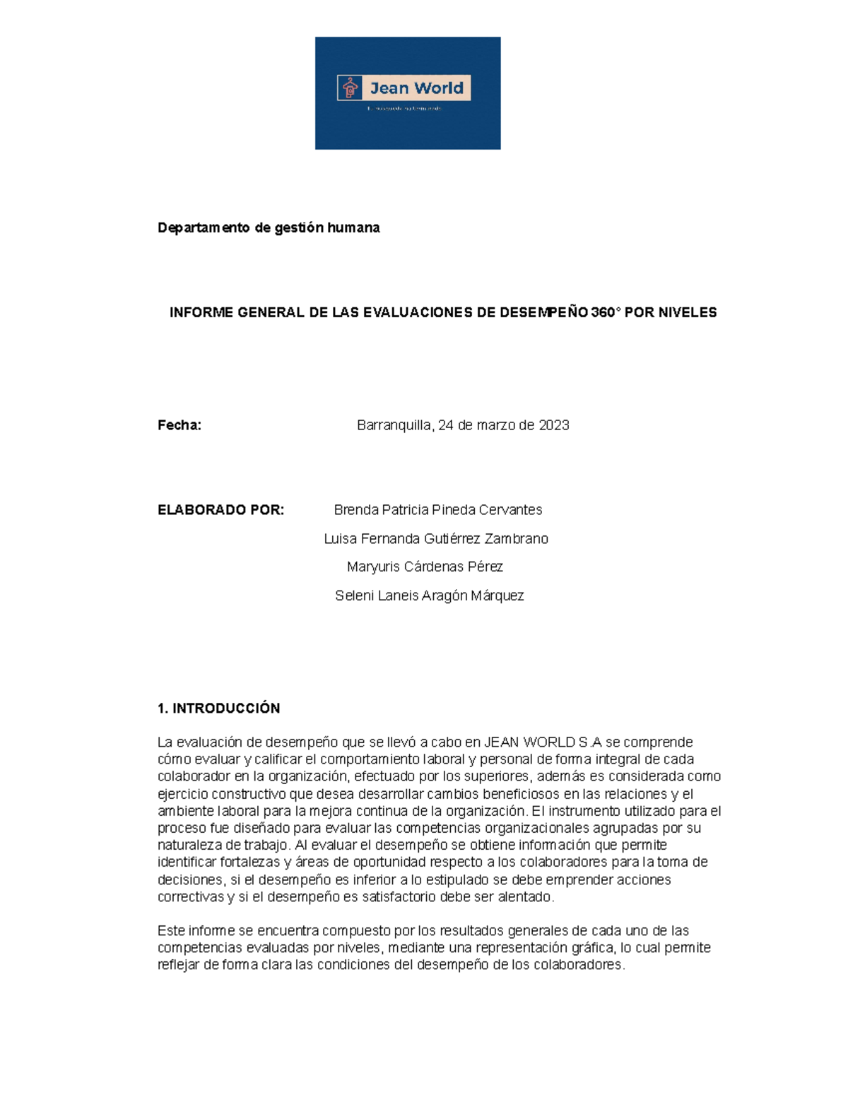 Informe General - Departamento de gestión humana INFORME GENERAL DE LAS ...
