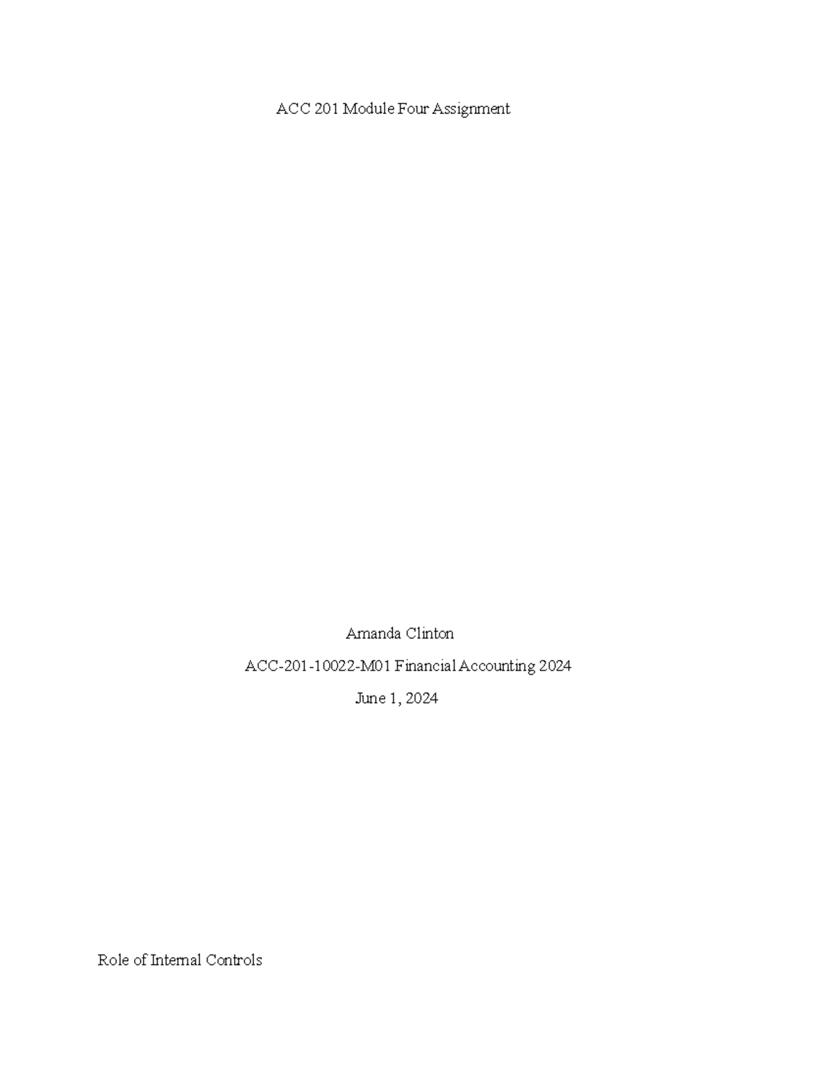 ACC 201 Module Four Assignment - ACC 201 Module Four Assignment Amanda ...