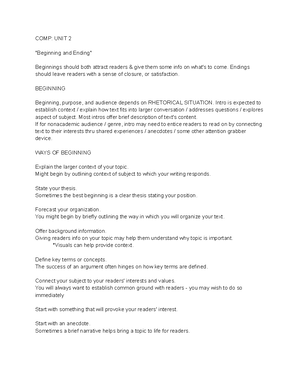 COMP UNIT 7 - Reading notes for Unit 7 of College Composition I, for ...