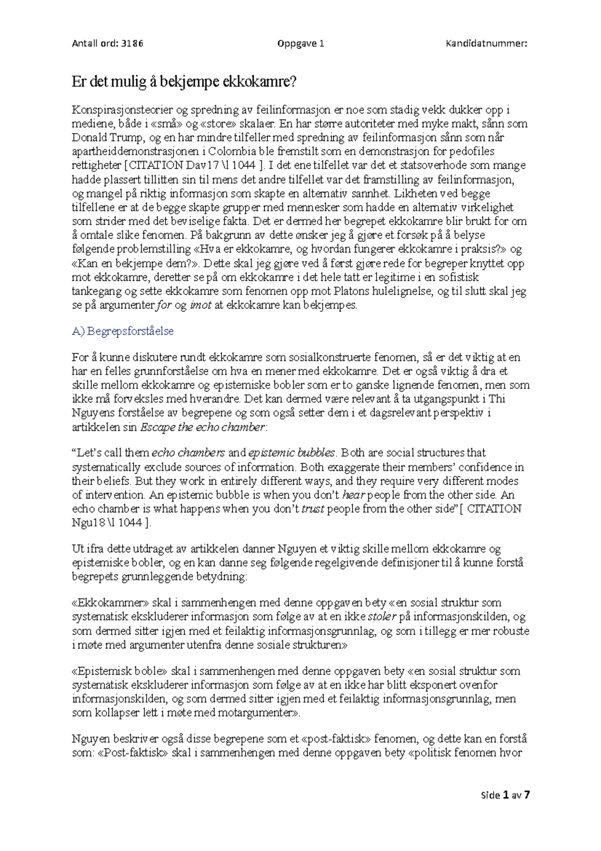 Exphil-filosofi for samfunnsvitere (semesteroppgave) - Er det mulig å bekjempe ekkokamre? - Studocu