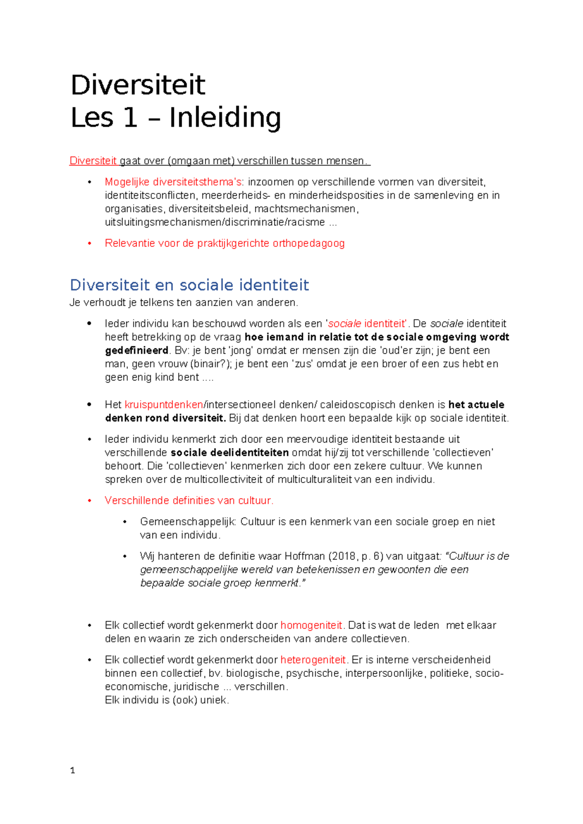 Diversiteit - samenvatting - Diversiteit Les 1 – Inleiding Diversiteit gaat over (omgaan met ...