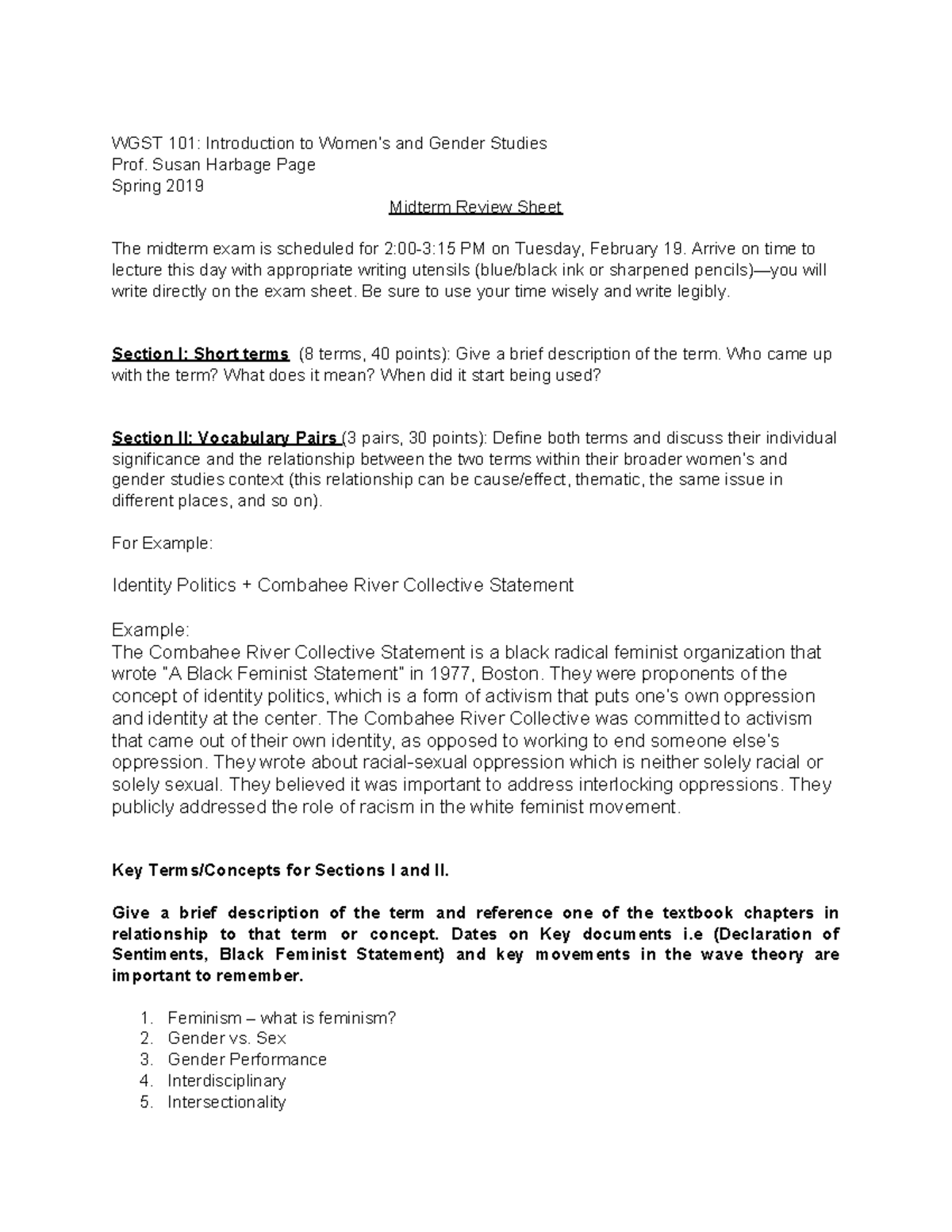 WGST study guide midterm - WGST 101: Introduction to Women¶s and Gender ...