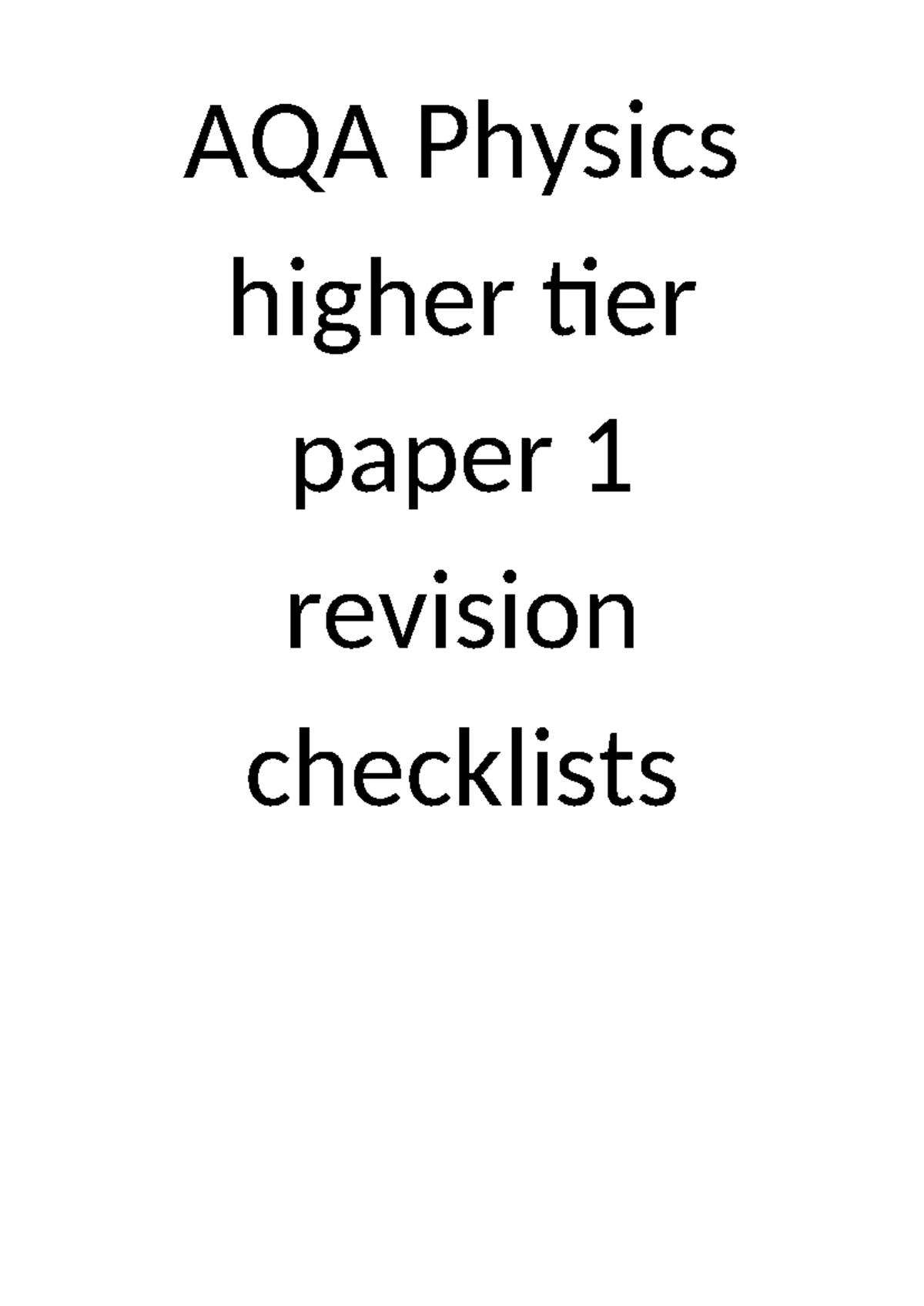 AQA Physics checklist - higher - Paper 1 - AQA Physics higher tier ...