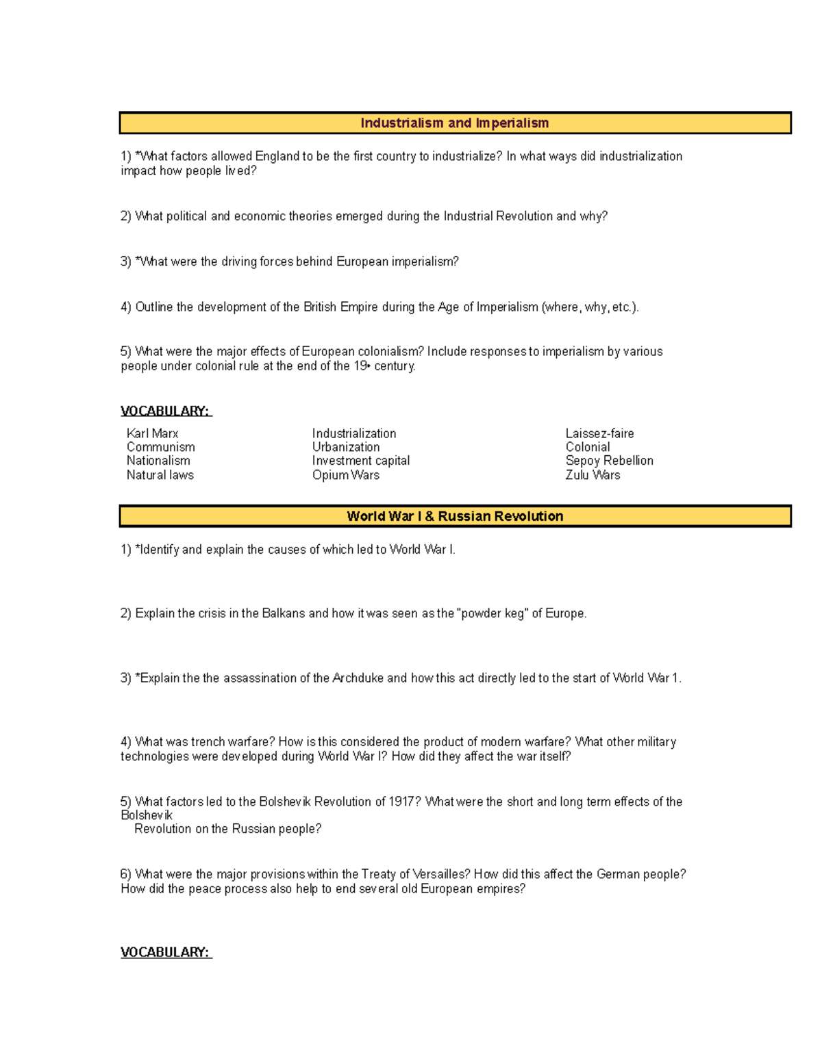 Spring final - Industrialism and Imperialism *What factors allowed ...