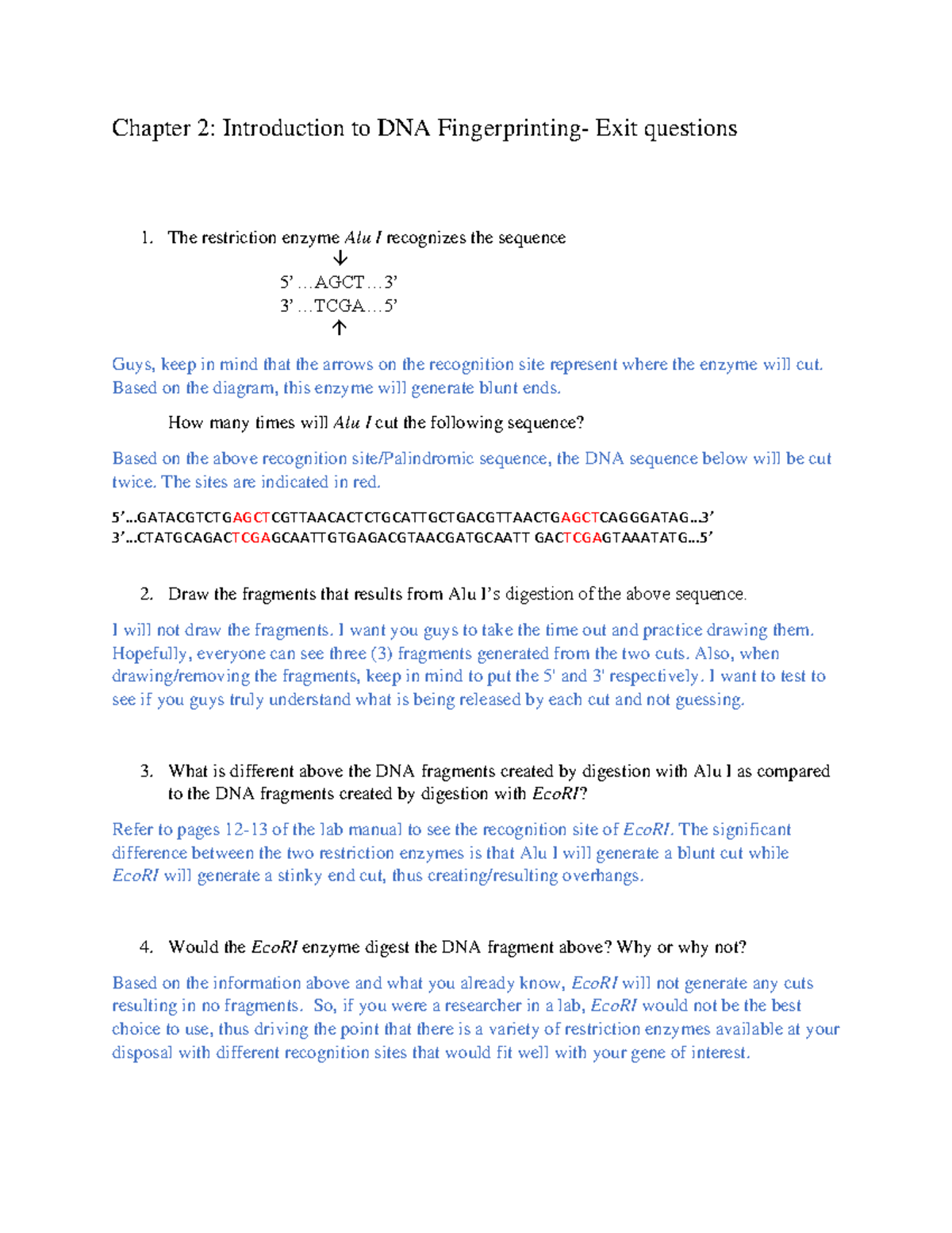 Answer key to Finger printing 1 and 2 Fall 2021 - Chapter 2 ...
