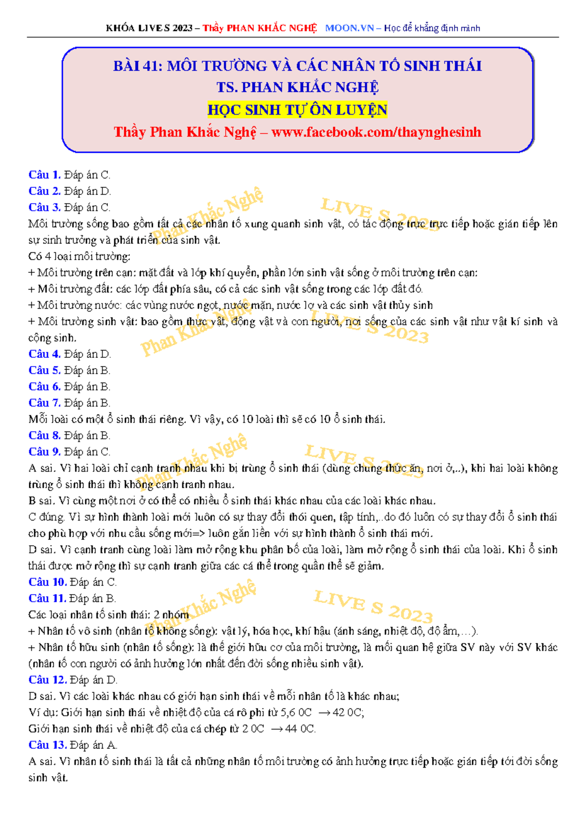 41 - mkmmmk - KHÓA LIVE S 2023 – Thầy PHAN KHẮC NGHỆ MOON – Học để ...