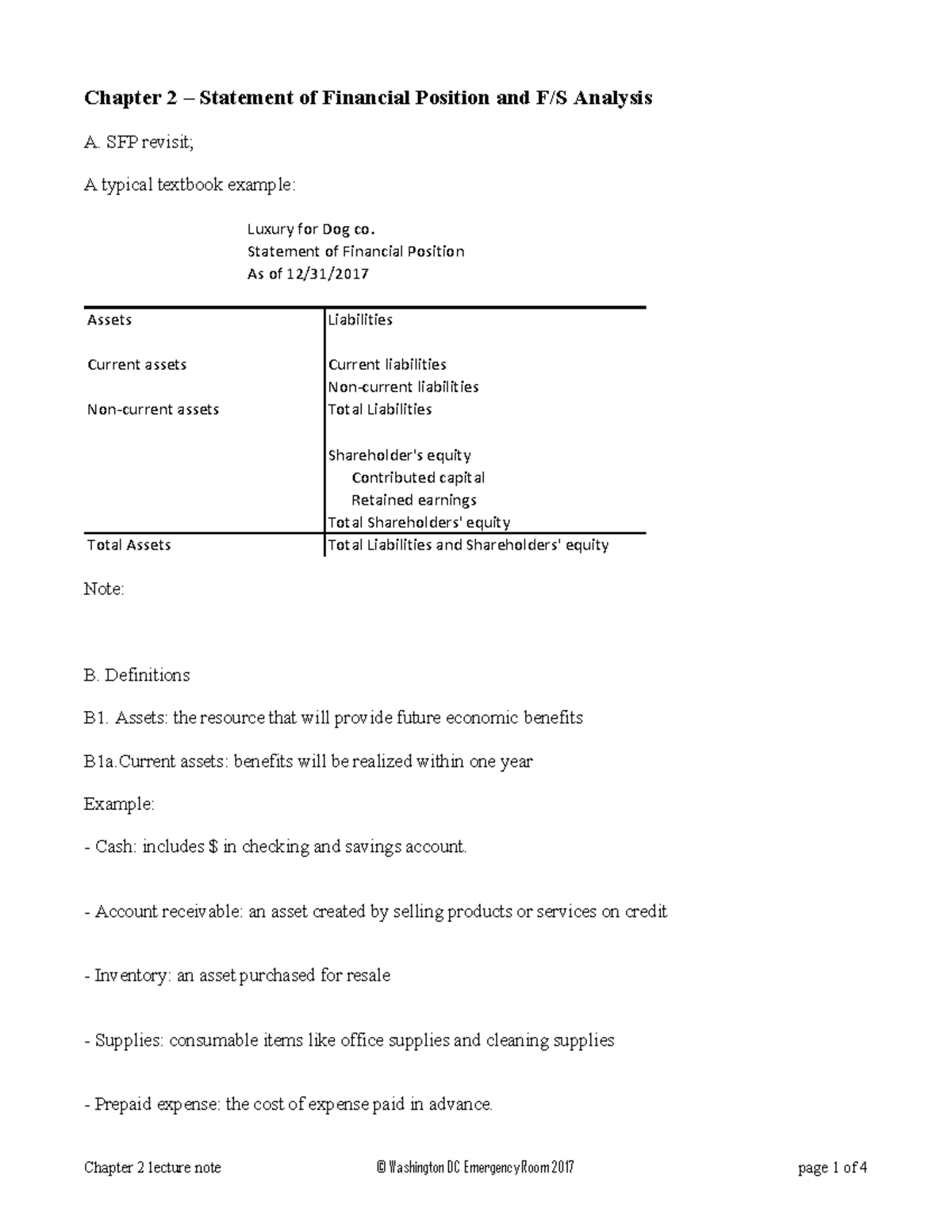 1P01 ch2 lecture note - Chapter 2 – Statement of Financial Position and ...