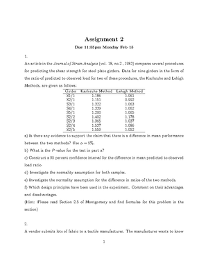 Midterm 1 Solutions - STAT 514 Midterm 1 Solution Spring 2021 Problem 1 (a)Randomization, - Studocu